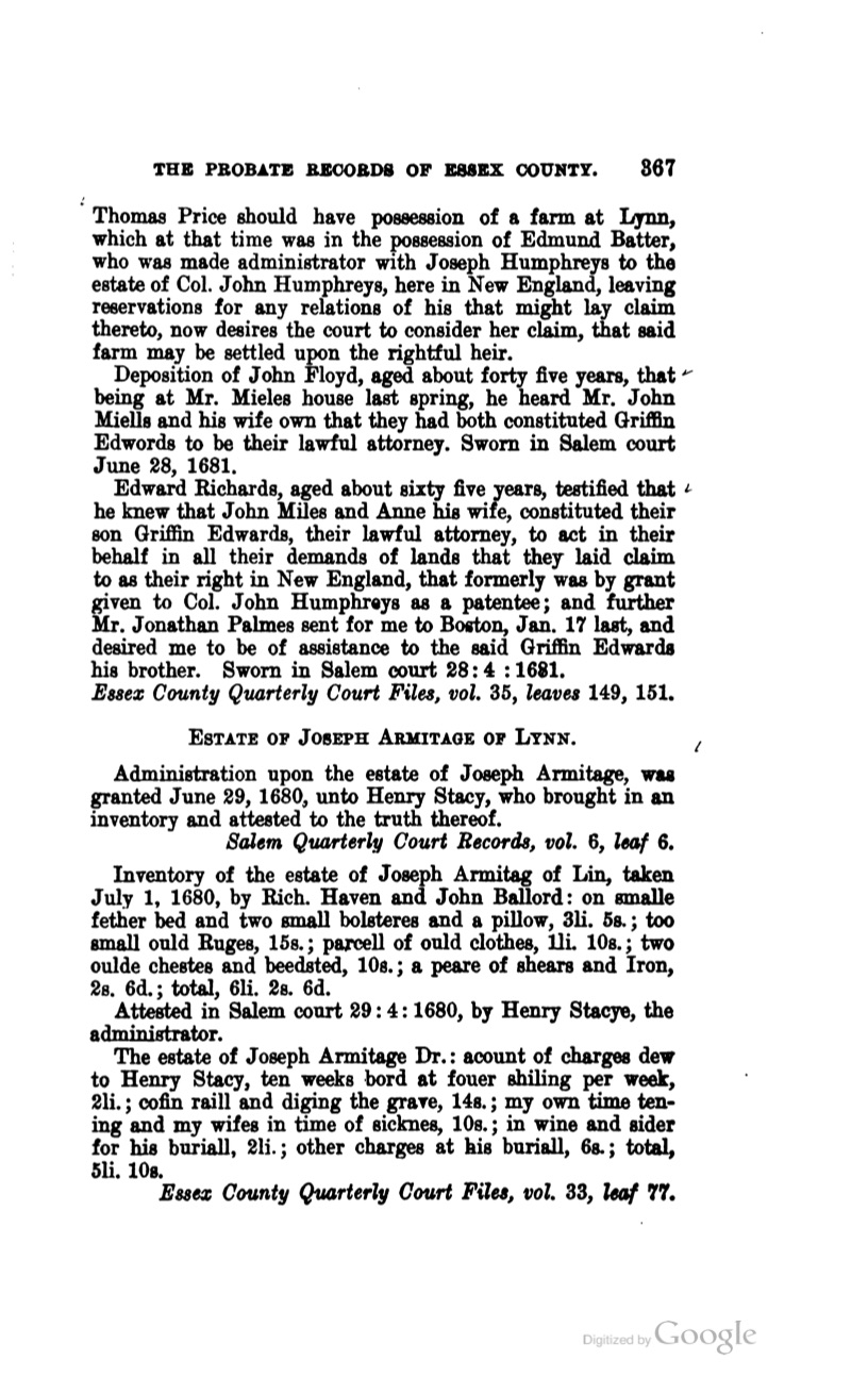 Excerpts from Probate Records, 17th Century – Using Essex History