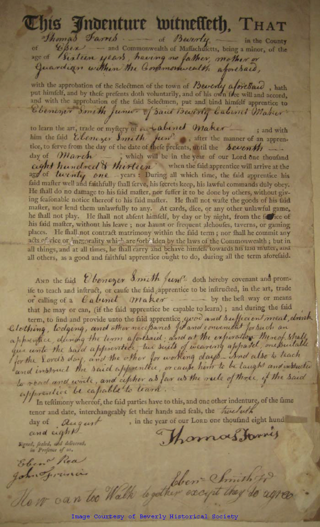 Farris Indenture, Beverly 1808 – Using Essex History