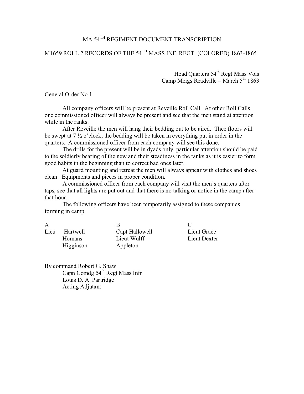 General Order No. 1 of the 54th Mass Regiment, 1863 – Using Essex History