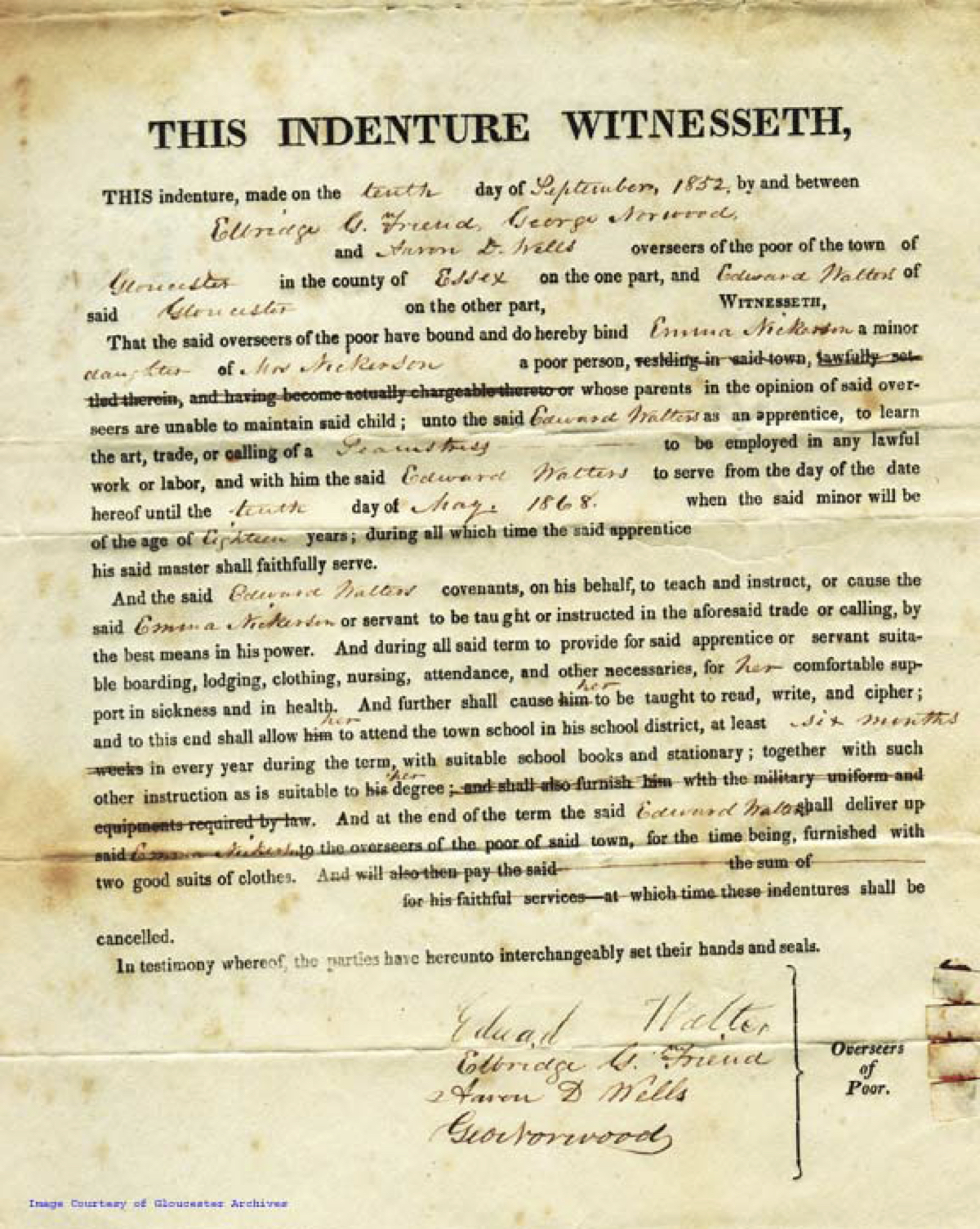 Nickerson Indenture, Gloucester 1852 – Using Essex History