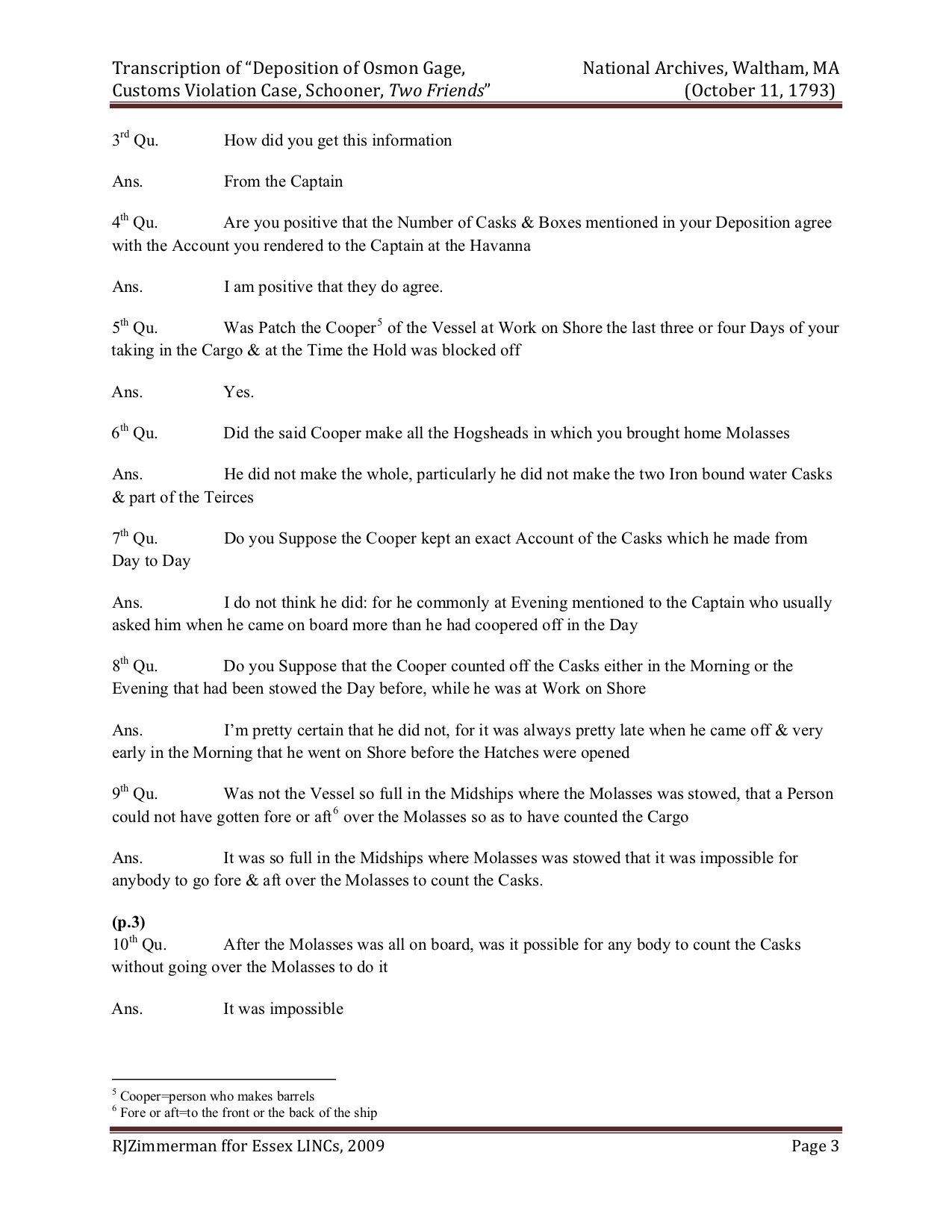 Deposition of the Two Friends first mate Osmon Gage, 1793 – Using Essex ...