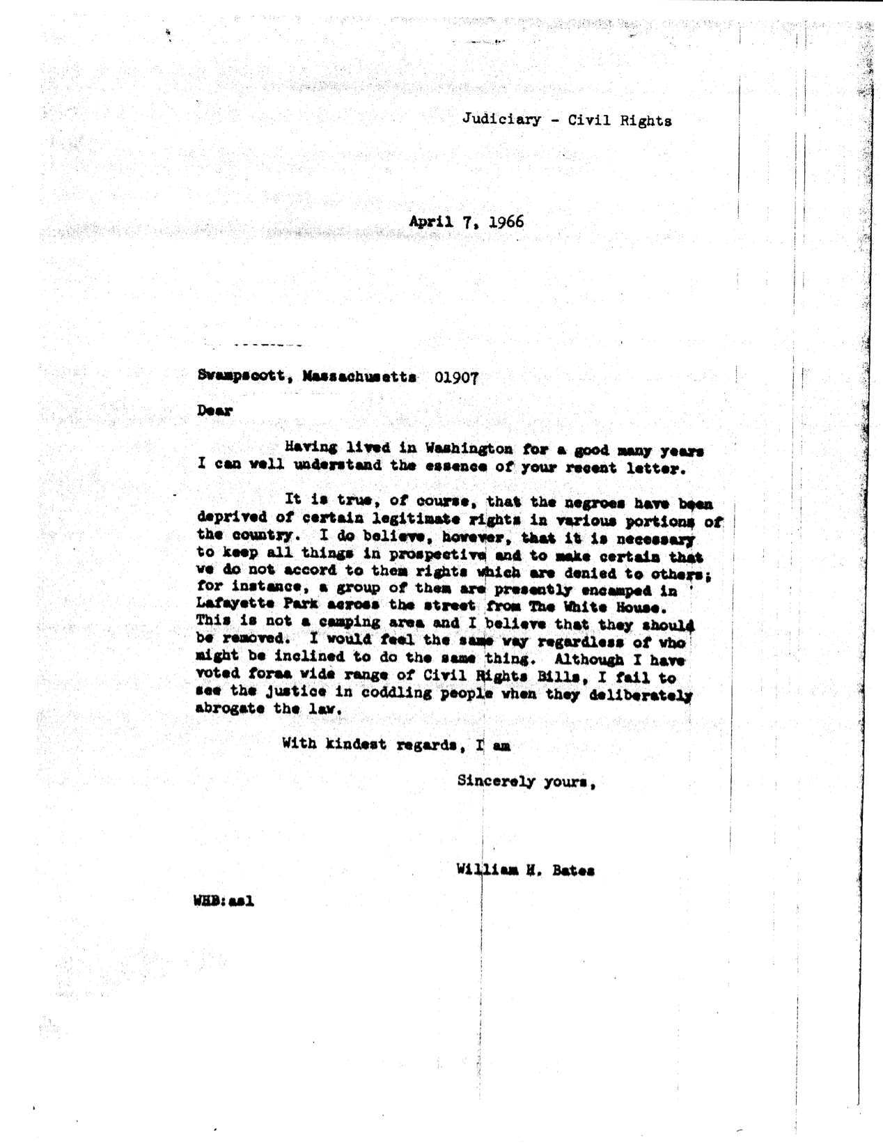 Letter in opposition to Title IV, Swampscott 1966 (2) – Using Essex History