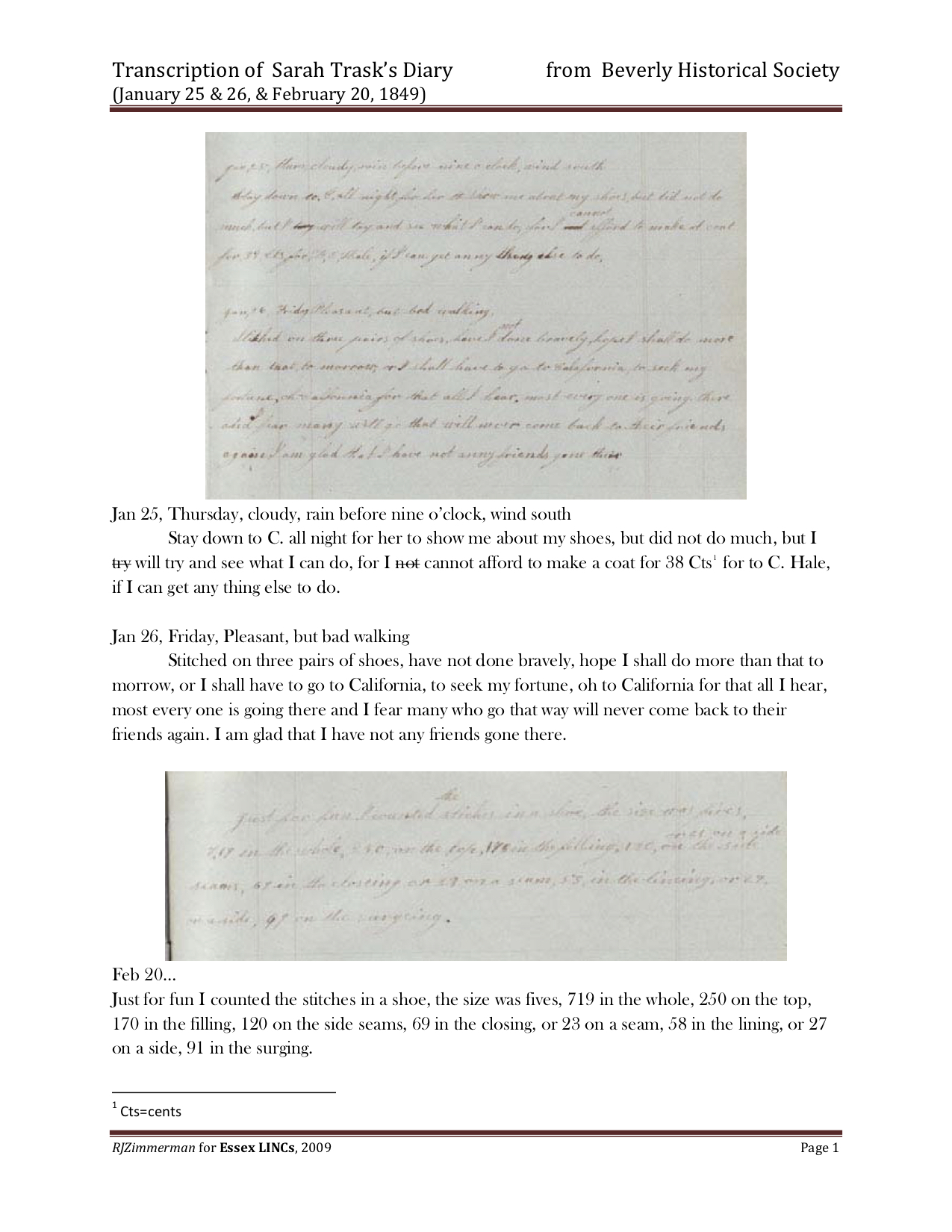 Sarah Trask’s Diary, 1849 – Using Essex History