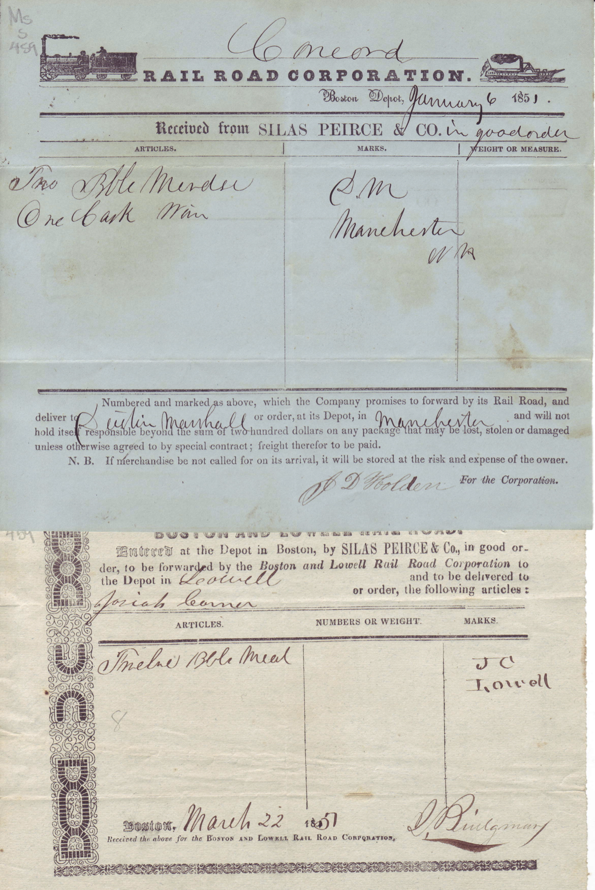 Railroad Transport Receipts, Manchester 1851 – Using Essex History
